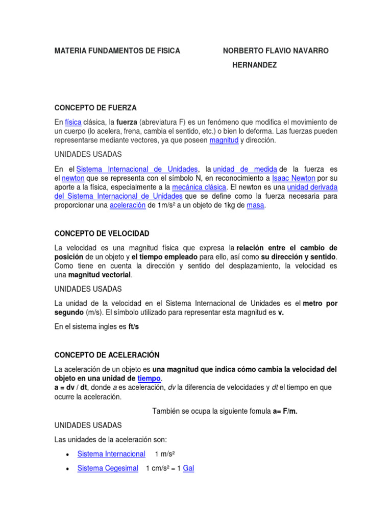 Fuerza, Velocidad. Aceleracion y Momento Lineal | PDF | Fuerza | Aceleración