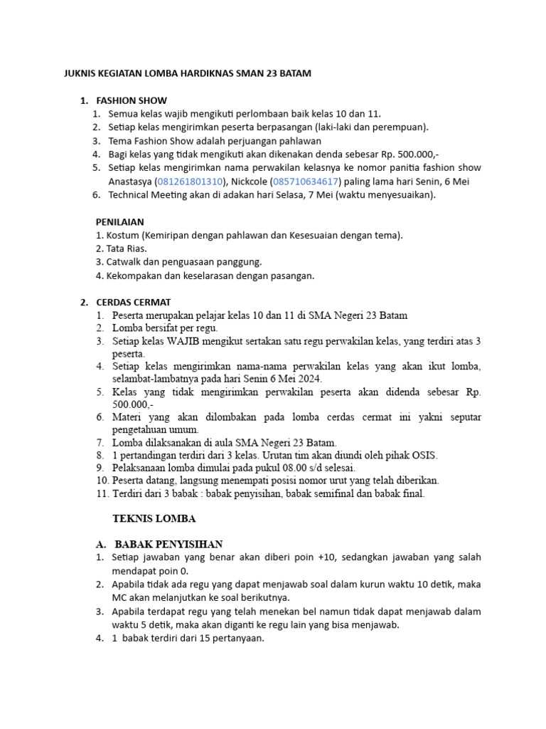 Juknis Kegiatan Lomba Hardiknas Sman 23 Batam | PDF