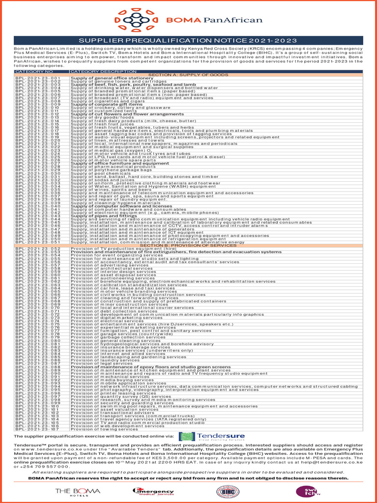 Boma Panafrican Supplier Prequalification Advert | PDF