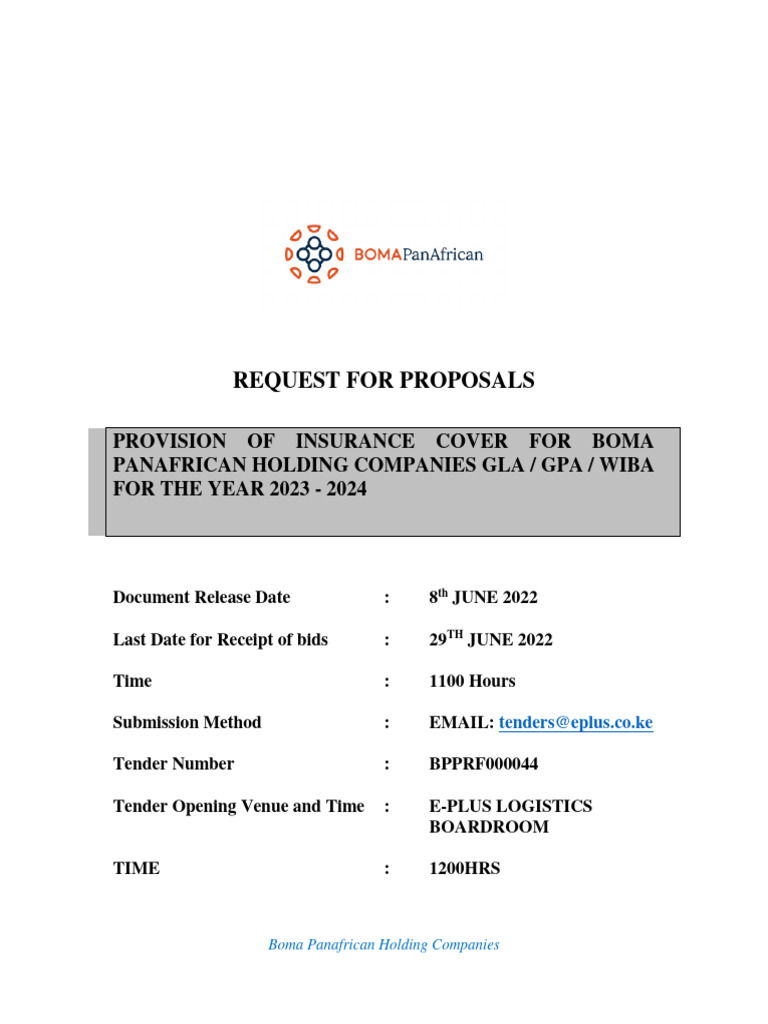 Tender No. Bpprf000044 - Tender Document - Gpa - Wiba - GL - 2023 To ...