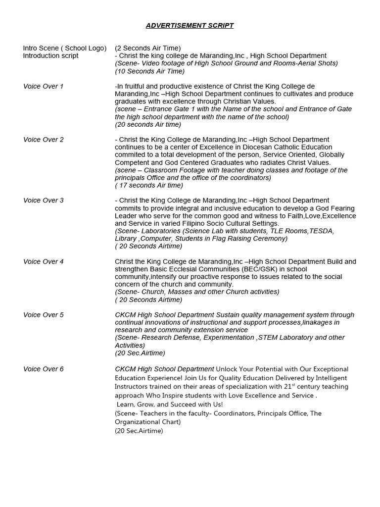 Advertisement Script | PDF | Learning