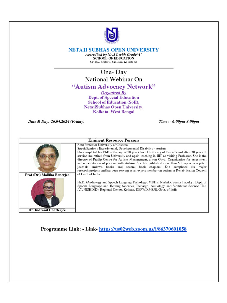 Programme Schedule in Autism 26042024 | PDF | Audiology | Human ...