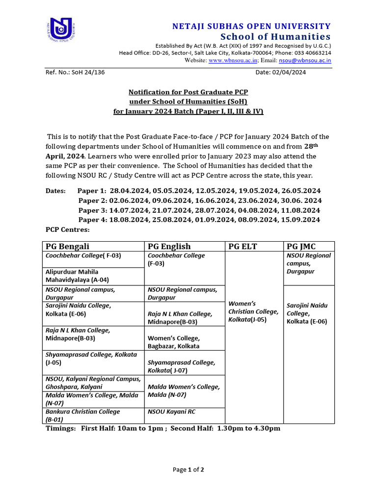 PGPCP SoH NOTICE 1 2024 Batch | PDF
