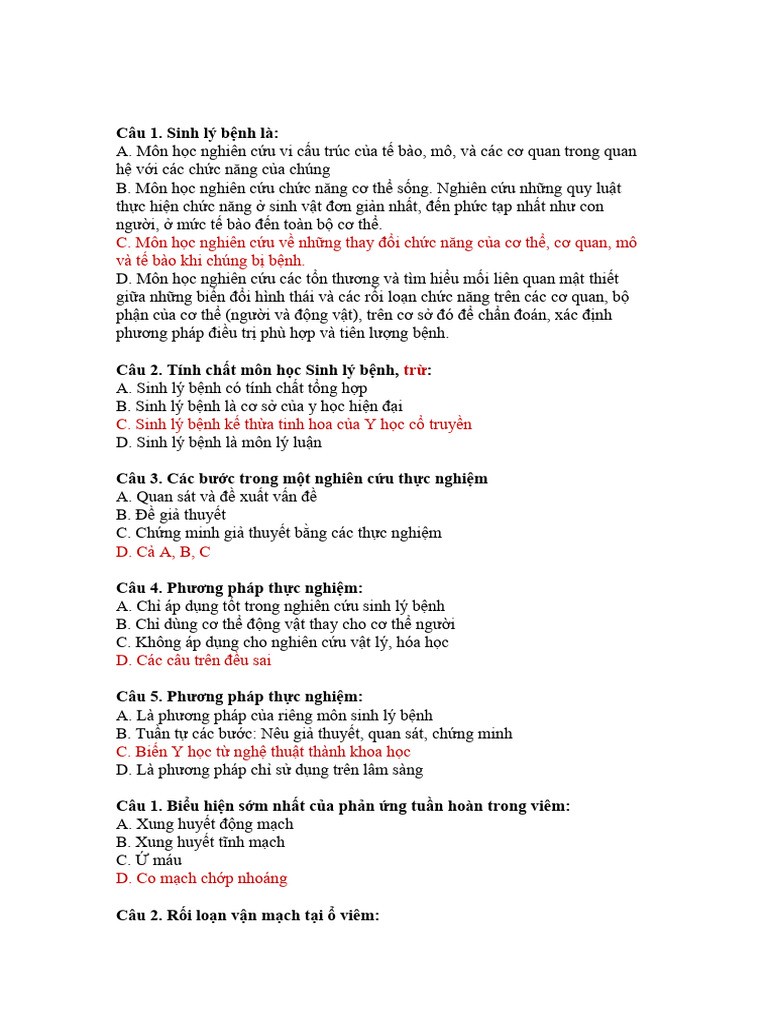 ÔN TẬP SINH LÝ BỆNH KTHP | PDF