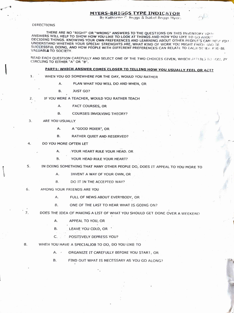 MBTI Questionnaire | PDF