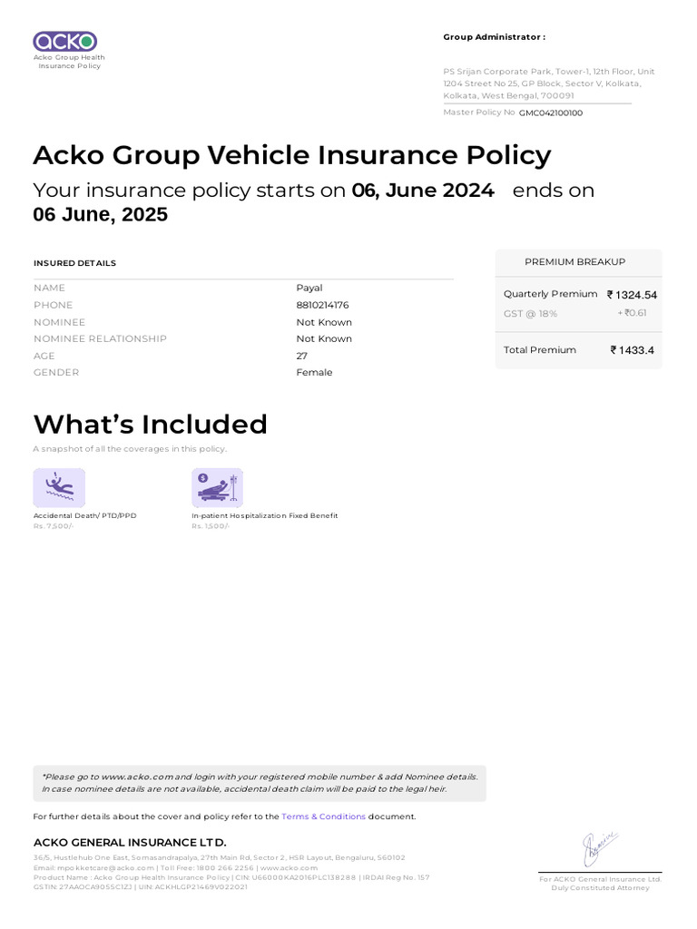 Payal Vehicle Insurance Acko | PDF | Risk | Business Law