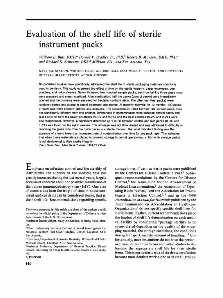 Evaluation of The Shelf Life of Sterile Instrument Packs | PDF | Dental ...