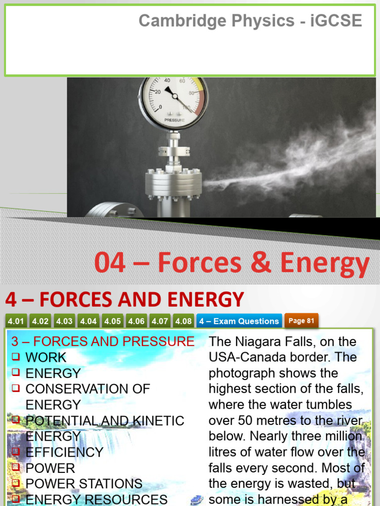 Forces and Energy Overview | PDF | Power Station | Potential Energy