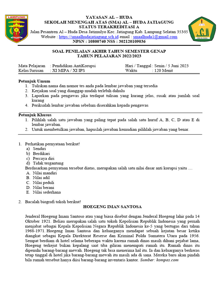 Soal Pat Pak Xi Genap TP 2022-2023 | PDF
