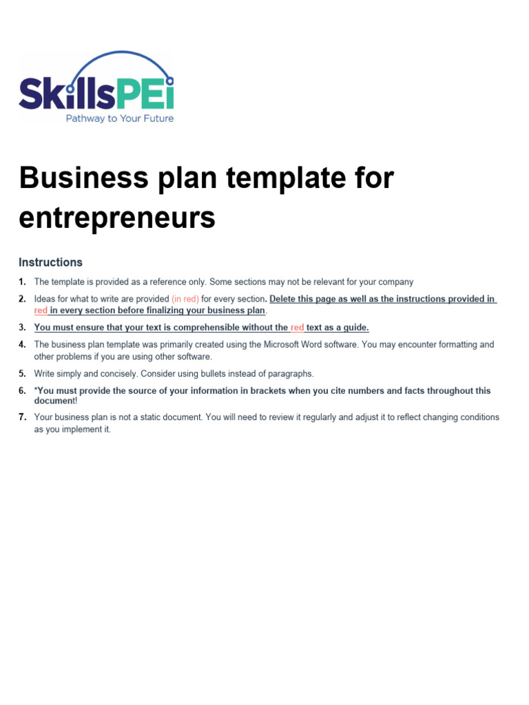 Self Employ Pei Business Plan Template | PDF | Marketing | Supply Chain