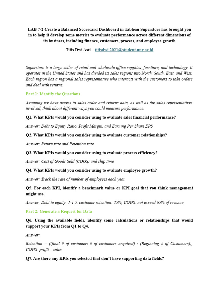 LAB 7-2 Create A Balanced Scorecard Dashboard in Tableau Superstore | PDF | Performance ...