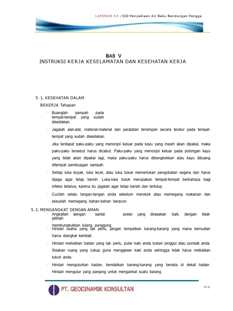 PDF Bab 5 Instruksi Kerja Keselamatan Dan Kesehatan Kerja B | PDF