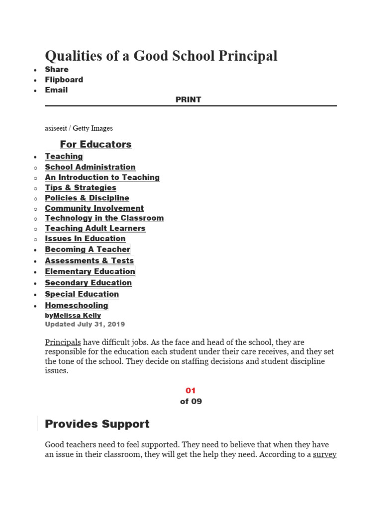9qualities of A Good School Principal | PDF | Teachers | Disciplines