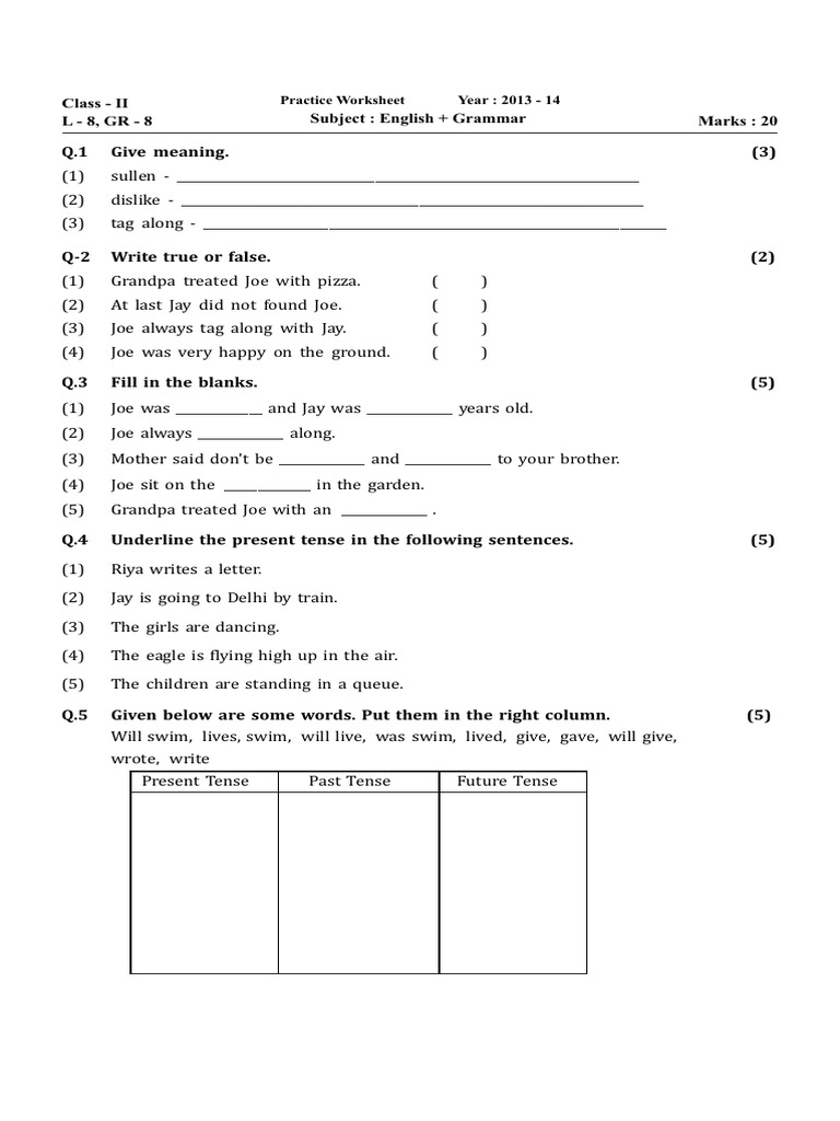 CBSE Class 2 English Practice Worksheets | PDF | Foreign Language Studies