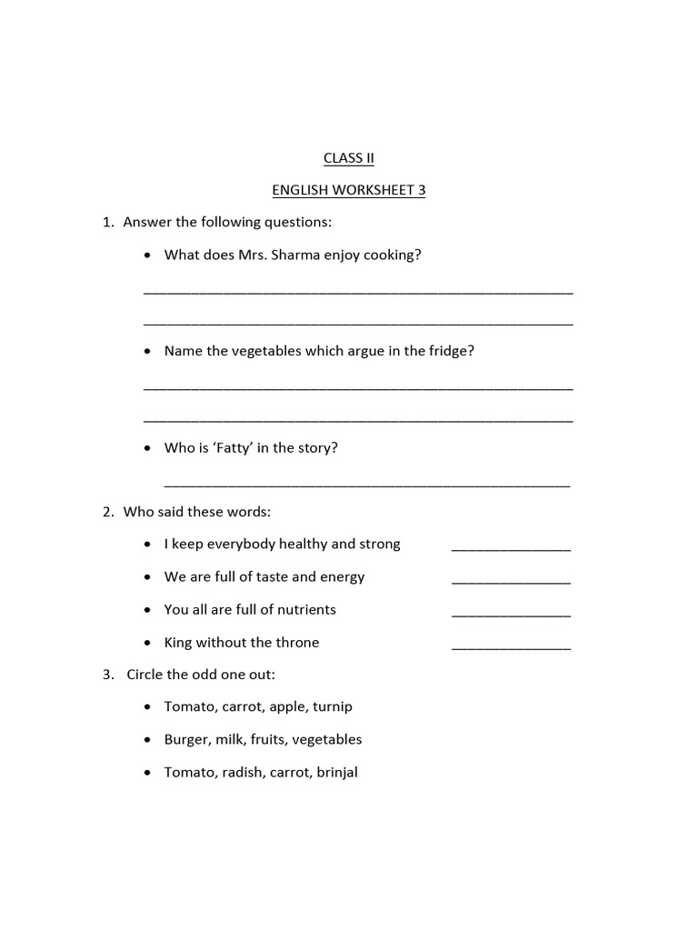 CBSE Class 2 English Practice Worksheet | PDF