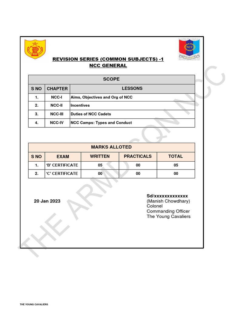 Revision Series Common Subjects 1 (NCC General) | PDF | Military ...