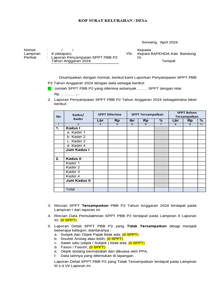 Surat Pengantar SPJ Desa New | PDF