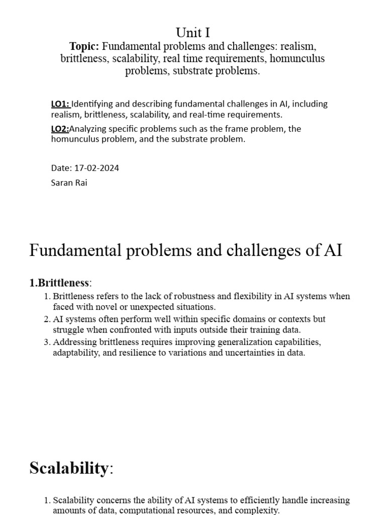 uNIT 1 FUNDAMENTAL PROBLEMS AND CHALLENGES | Download Free PDF | Artificial Intelligence ...