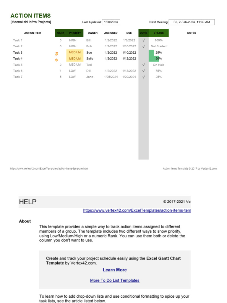 action-items-template | PDF | Spreadsheet | Computing