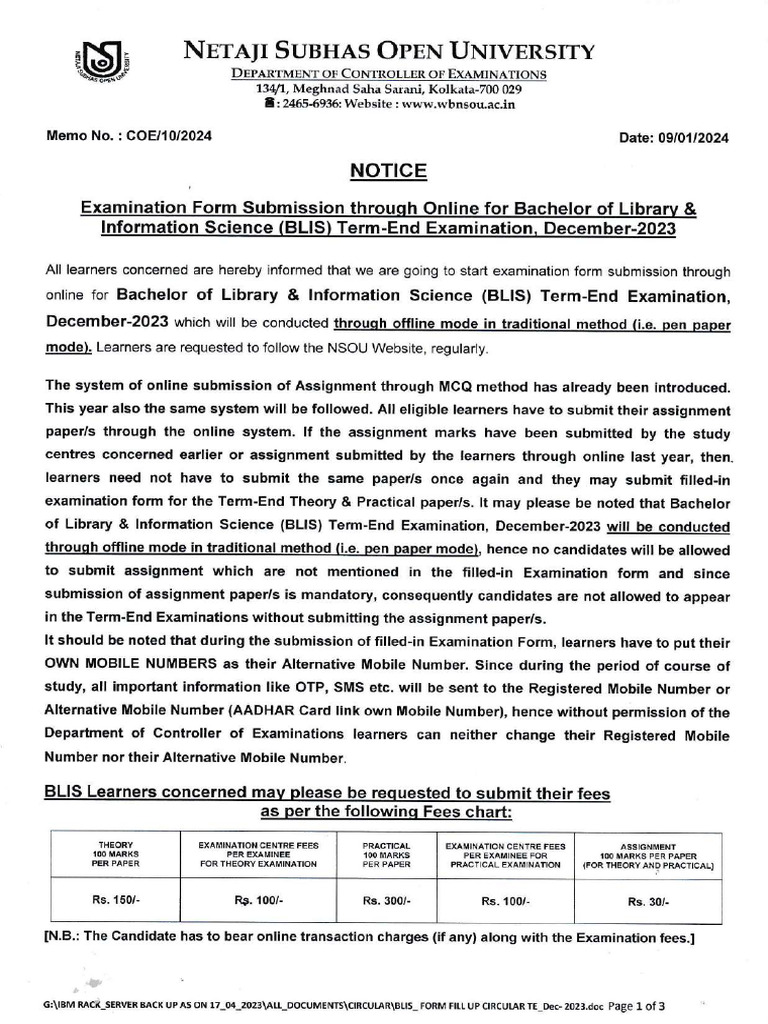 BLIS Exam Form Submission Notice 2023 | PDF | Payments | Debit Card