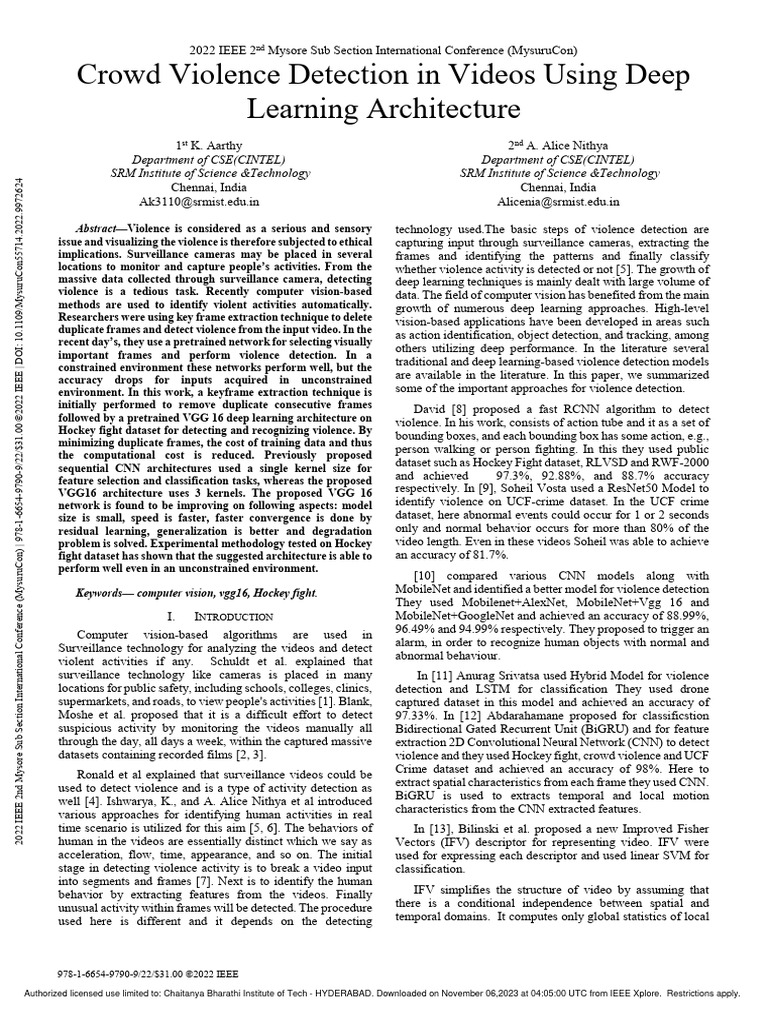 Crowd Violence Detection in Videos Using Deep Learning Architecture8 | PDF | Deep Learning ...