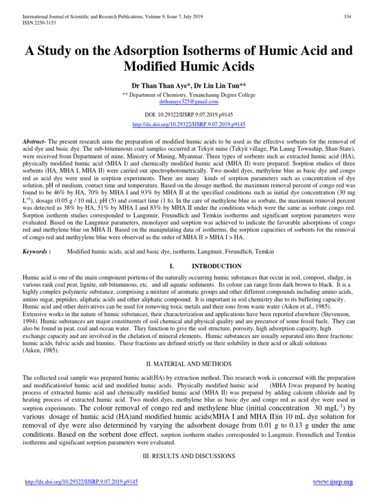 Adsorption Isotherms of Humic Acids | PDF | Adsorption | Chemistry