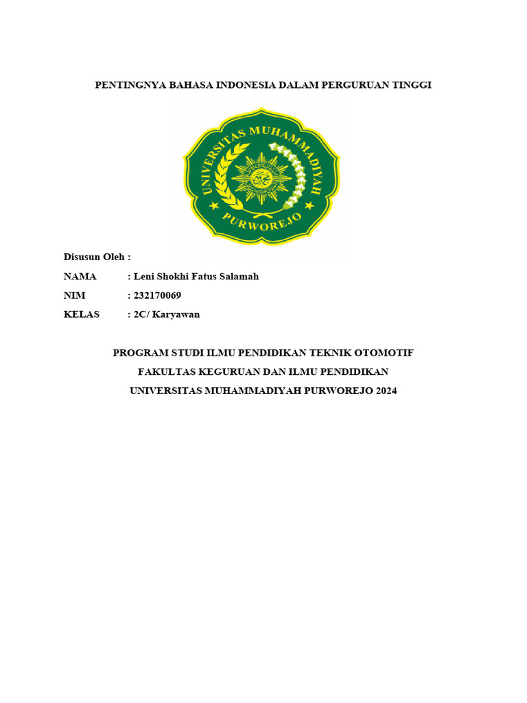 Pentingnya Bahasa Indonesia Pada Perguruan Tinggi | PDF