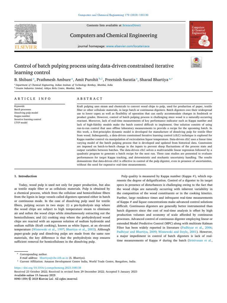 Control of batch pulping process using data-driven constrained ... Control of batch pulping process using data-driven constrained ...