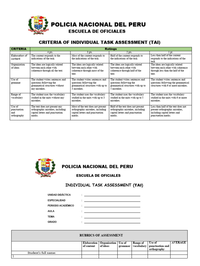 Assessment Criteria for TAI Tasks | PDF | Orthography | Applied Linguistics
