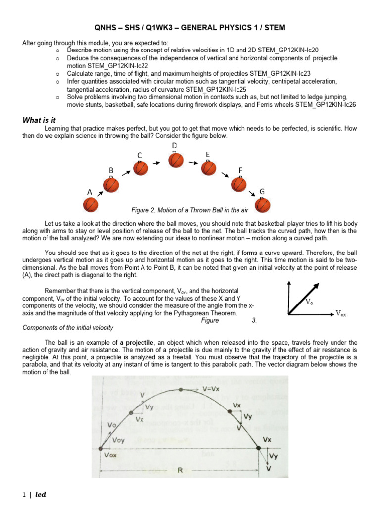 q1wk3-gp1-2D Motion Lecture | PDF | Velocity | Acceleration