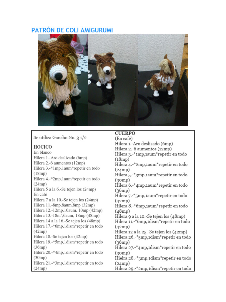Perro COLI AMIGURUMI | PDF | Métodos y materiales de enseñanza ...