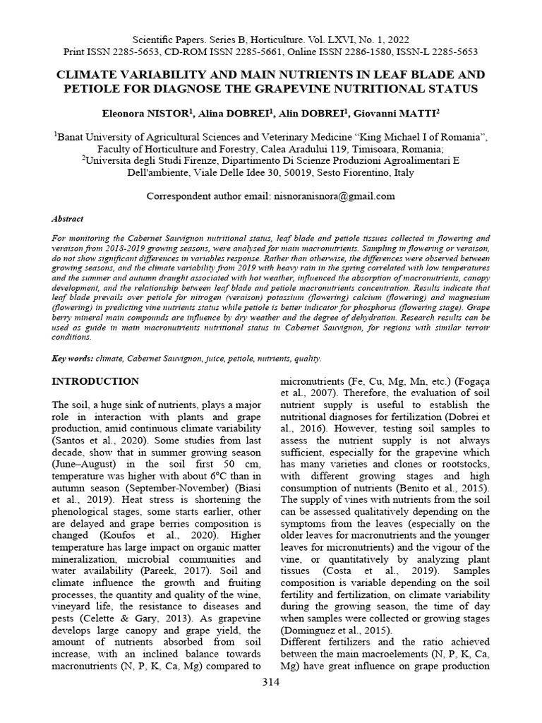 CLIMATE VARIABILITY AND MAIN NUTRIENTS IN LEAF BLADE AND PETIOLE FOR ...