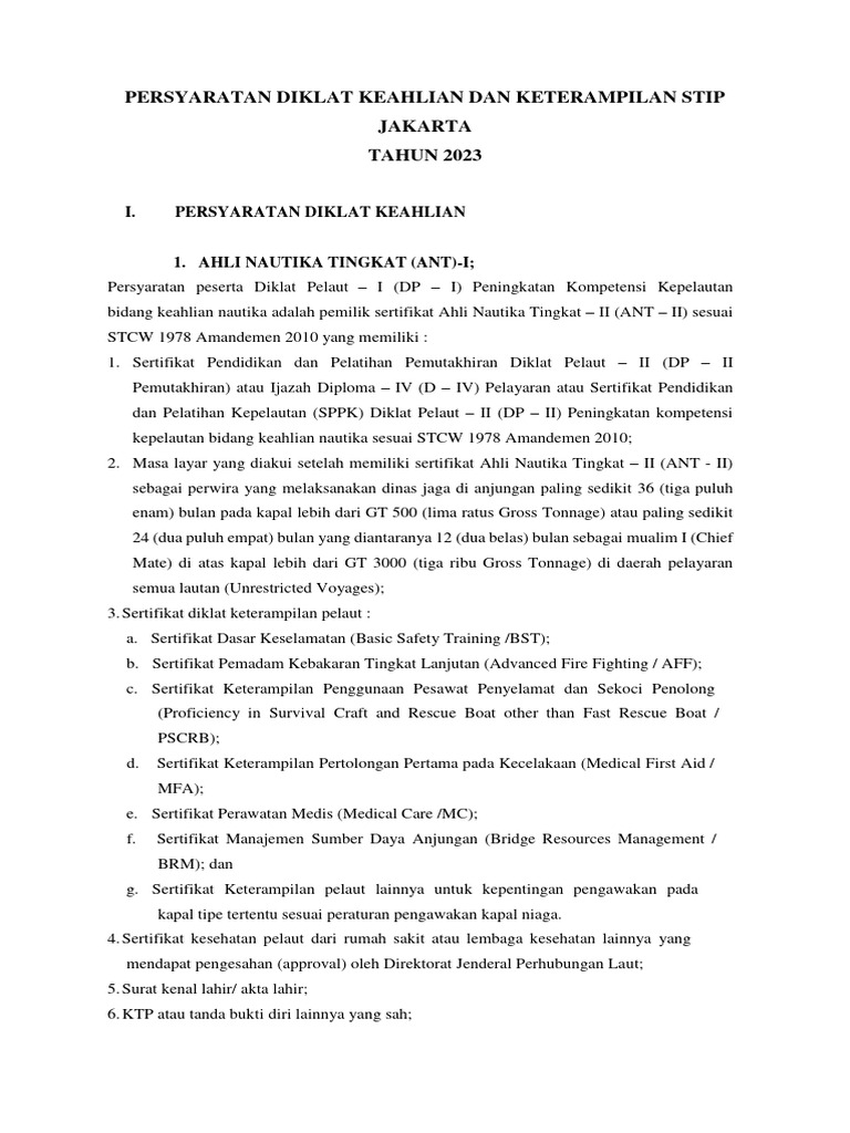 Persyaratan Diklat Keahlian Dan Keterampilan Stip Jakarta | PDF | Bisnis | Teknologi & Rekayasa