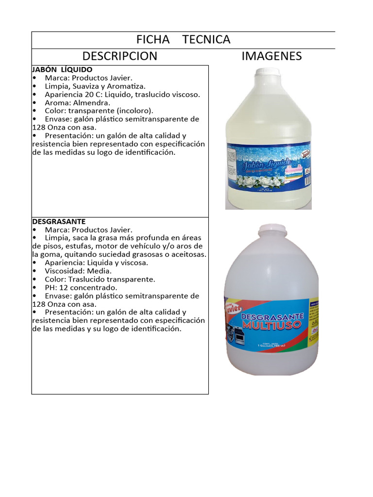 FICHA TECNICA DESGRASANTE TRANSPARENTE Y JABON LIQUIDO | PDF