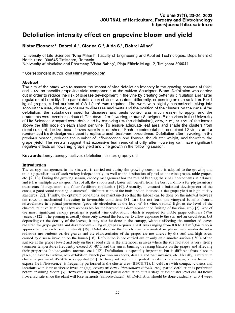 Defoliation Intensity Effect On Grapevine Bloom and Yield | PDF | Vitis | Fermented Drinks
