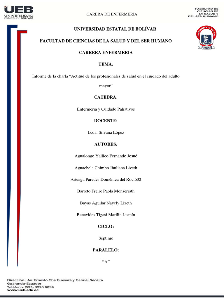 Informe charla- grupo .1 | PDF | Vejez | Enfermería