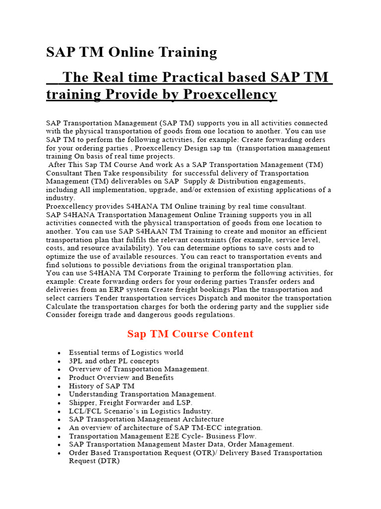 SAP TM Online Training | PDF | Logistics | Business