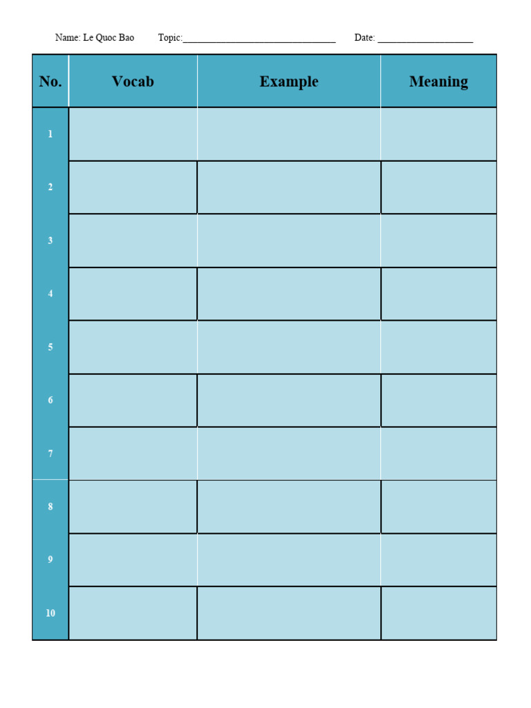 Vocabulary List Template | PDF