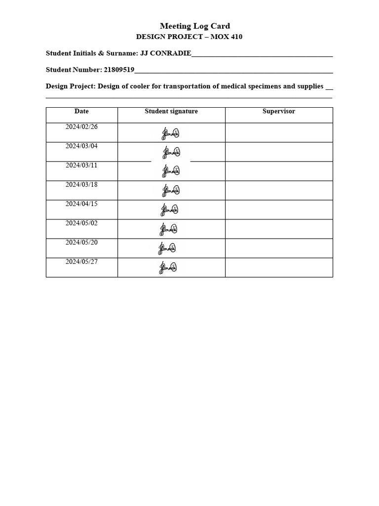 Johan Conradie Meeting Log Card | PDF