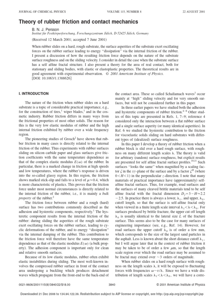 Rubber Friction and Contact Mechanics Theory | PDF | Friction ...