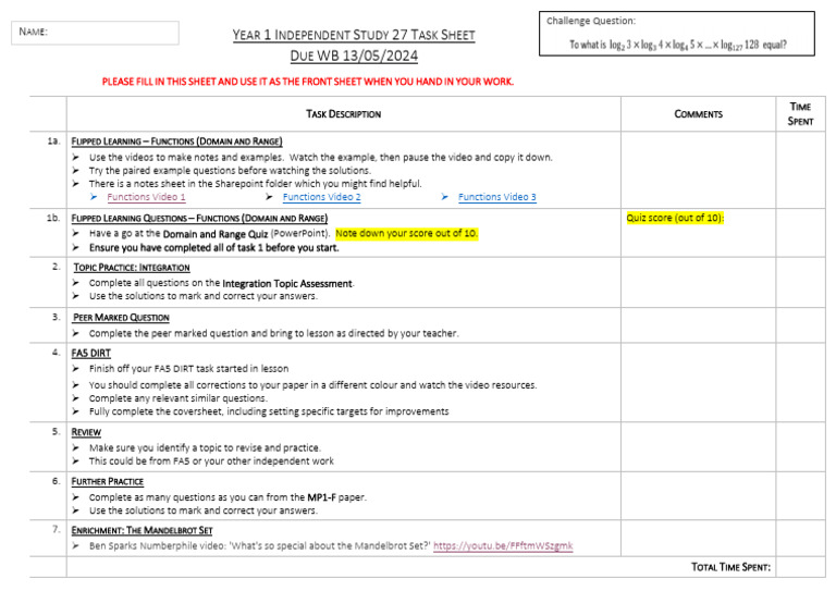 Year 1 - Independent Study 27 Task Sheet | PDF | Education Theory ...
