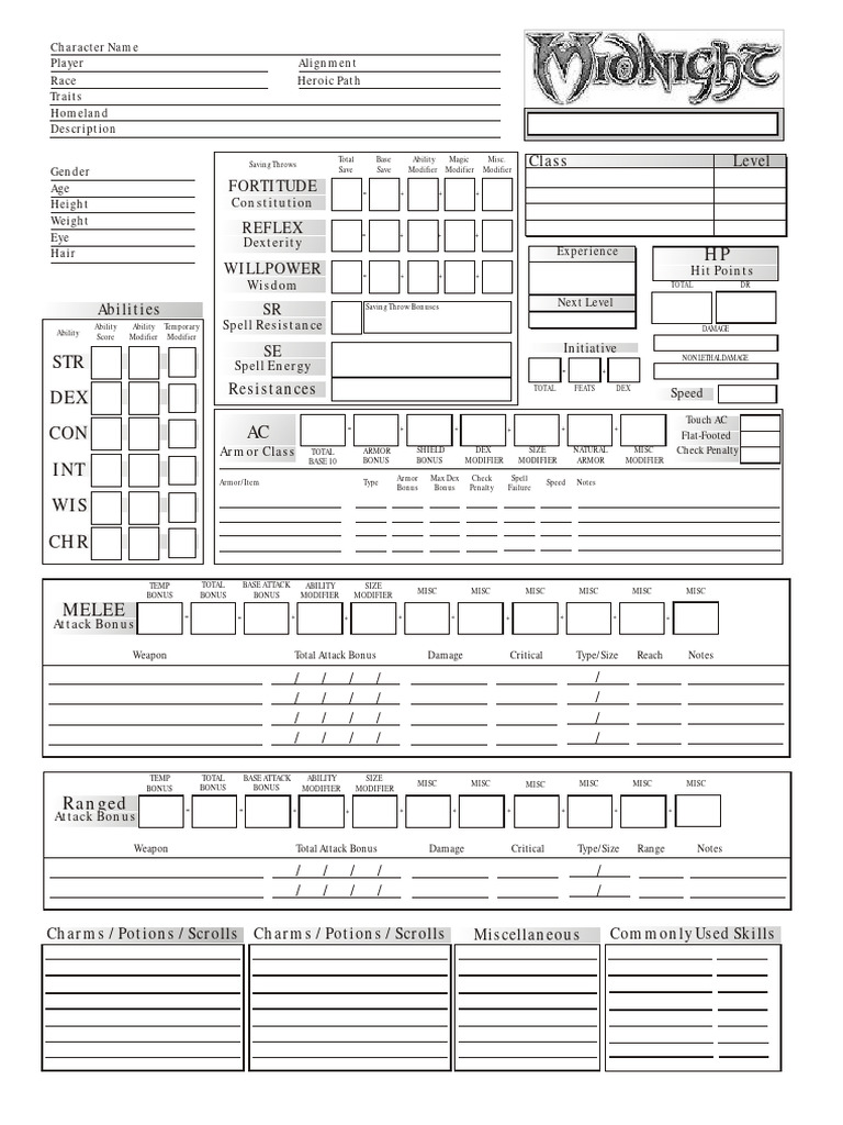 Midnight Character Sheet | PDF | Role Playing | Gaming