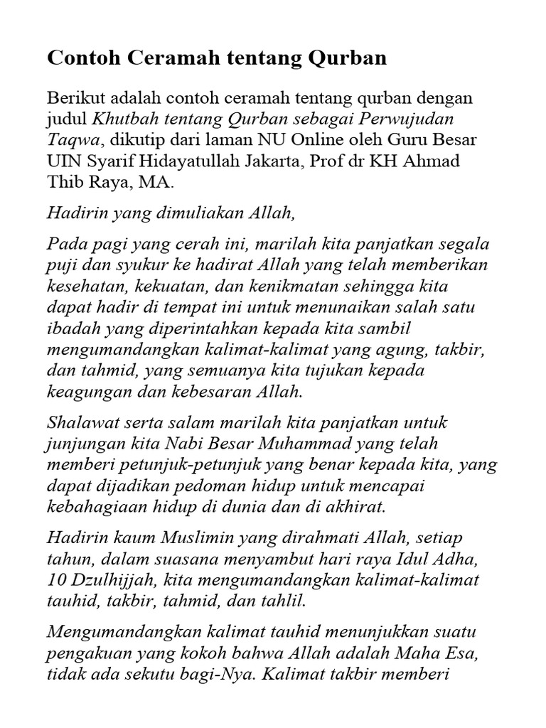 Contoh Ceramah Tentang Qurban | PDF