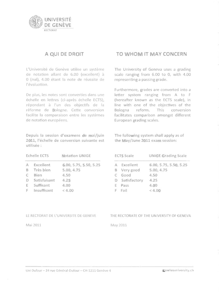 Grading Scale UNIGE | PDF