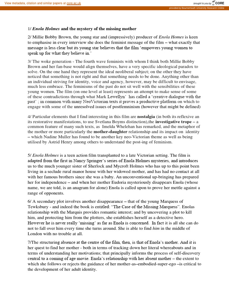 Enola Holmes and The Mystery of The Miss | PDF | Social Science ...