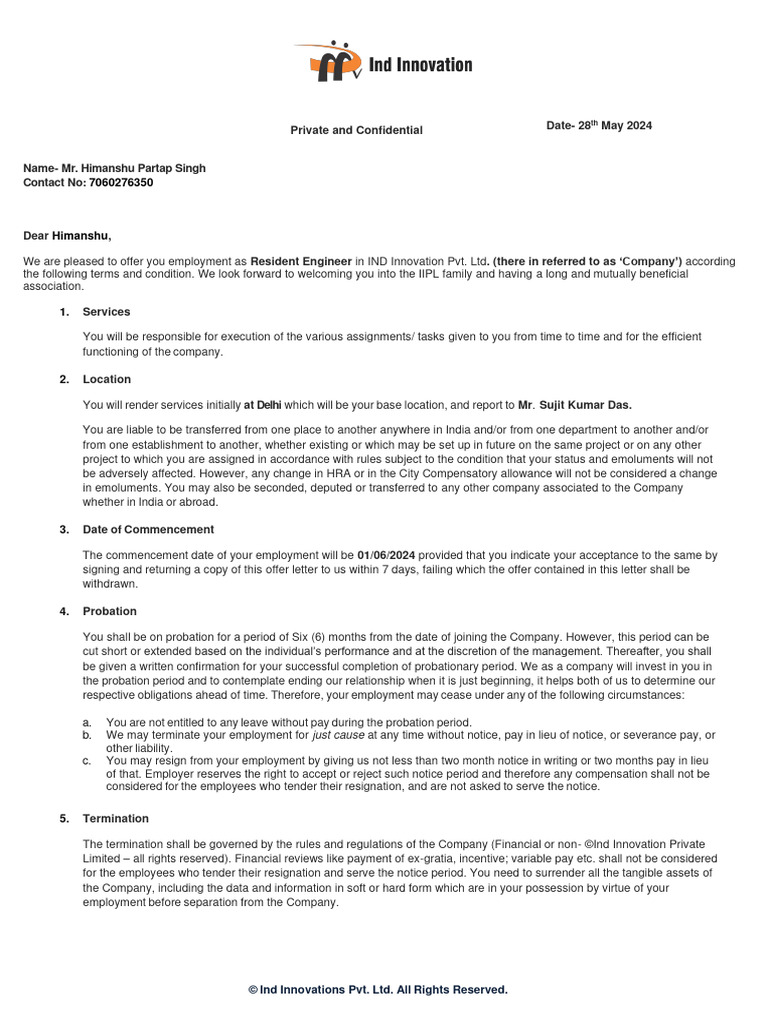 Himanshu Pratap Singh-Offer letter | Download Free PDF | Employment ... Himanshu Pratap Singh-Offer letter | Download Free PDF | Employment ...