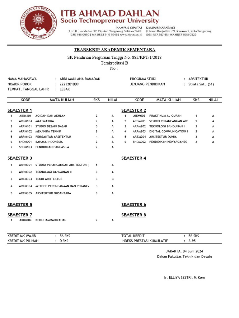 Transkrip Nilai AMR | PDF