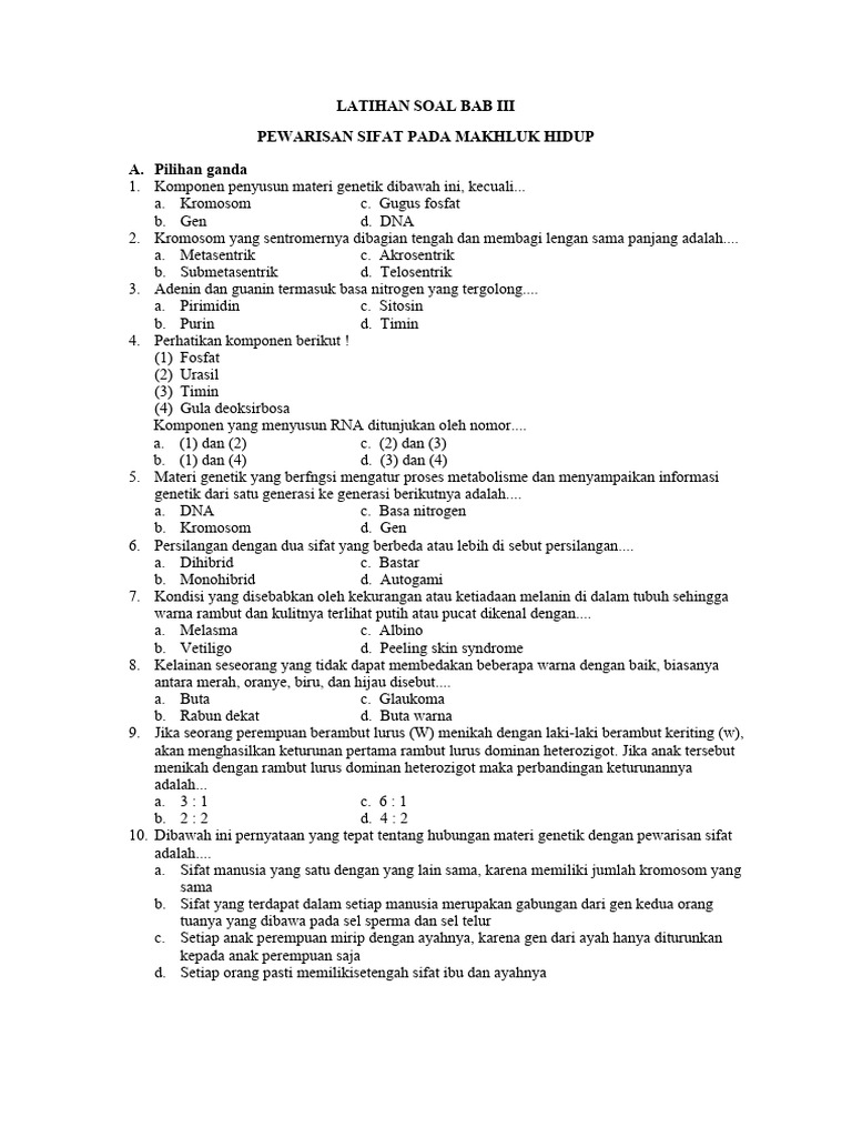 LATIHAN SOAL BAB III Pewarisan Sifat | PDF