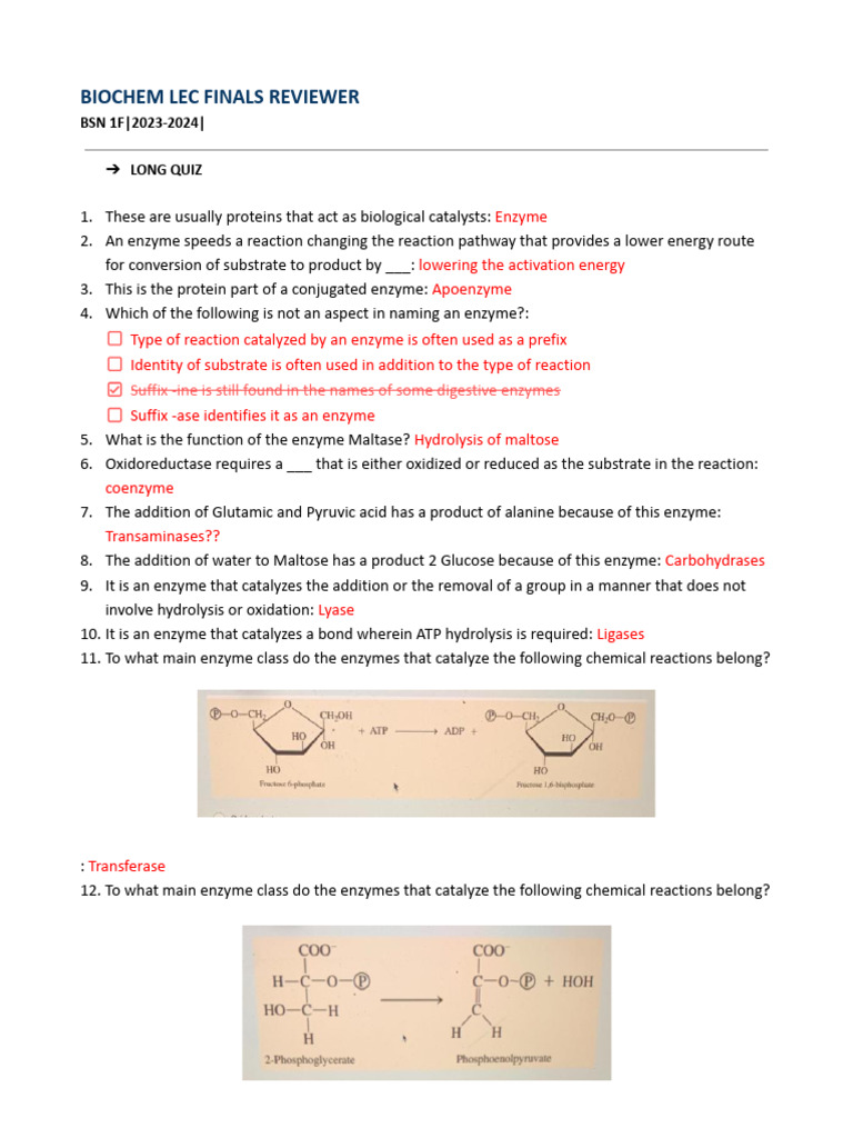 Biochem Lec Finals Reviewer !! | PDF | Enzyme | Blood
