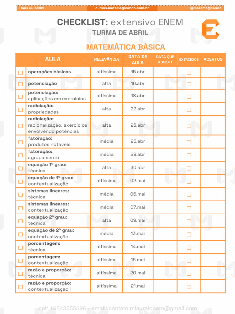 Extensivo 2024 - Enem - Checklist - Turma de Abril | PDF | Triângulo | Logaritmo